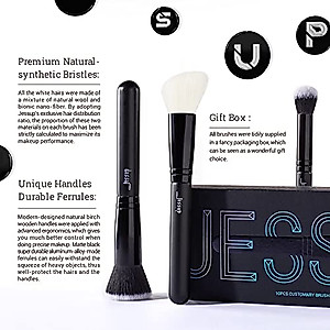 Jessup Makeup Brush Set 10pcs Black Make up Brushes Set Professional with Natural Synthetic Hair for Foundation Blending Blush Concealer Eyeshadow Eyebrow Eyeliner, T323