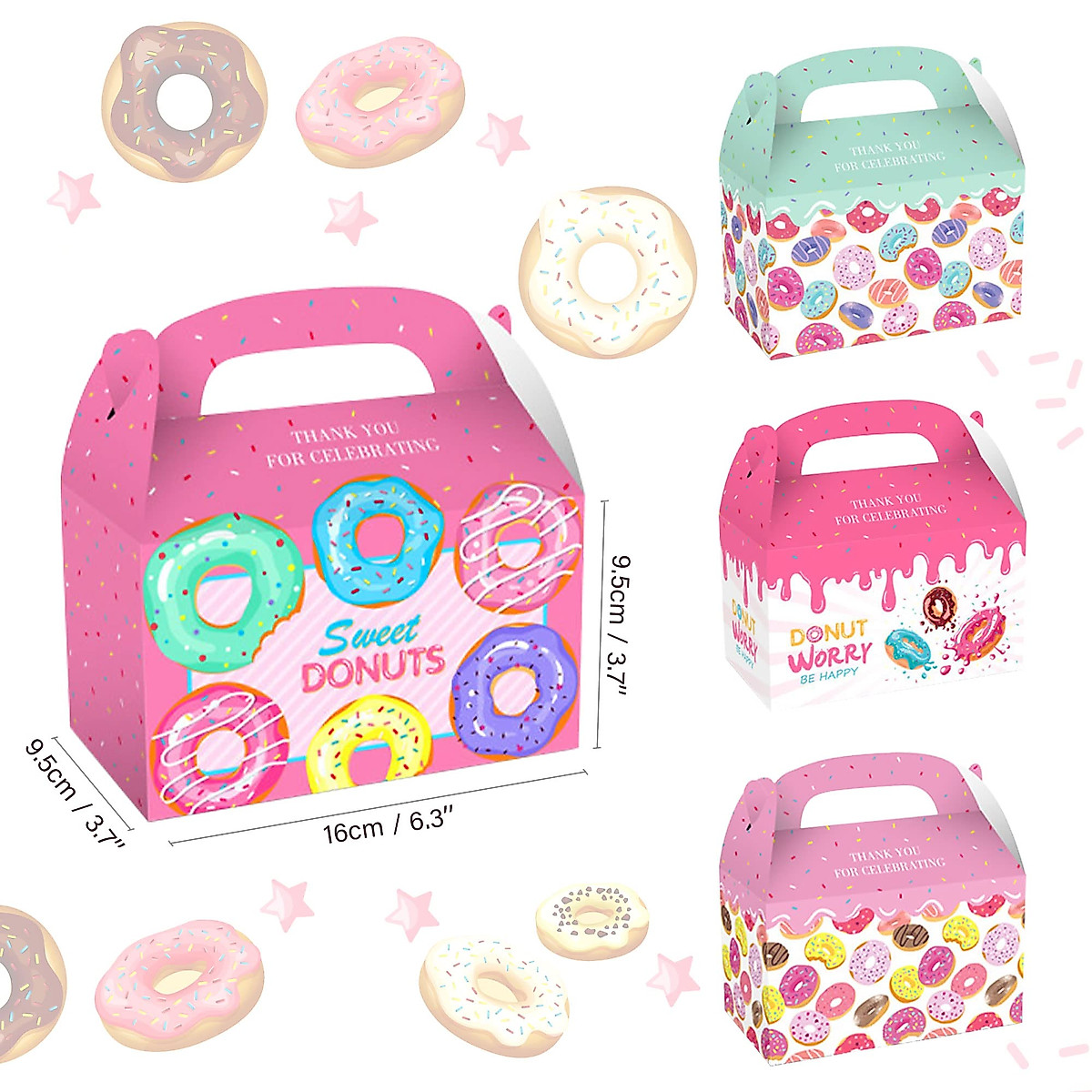 12 PCS Donut Party Bags Donut Party Boxes For Kids Birthday Donut Party Favor Box Donut Goodie Bags Sweet Doughnut Favor Donut Party Supplies