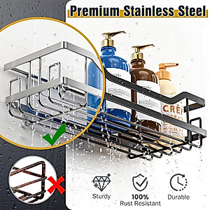 OMAIRA 6-Pack Shower Caddy Organizer Shelves Rack, Stainless Steel Adhesive Bathroom Organizers and Storage Organization Set Home Kitchen Wall Decor, No Drill & Large Capacity & Heavy Duty, Black