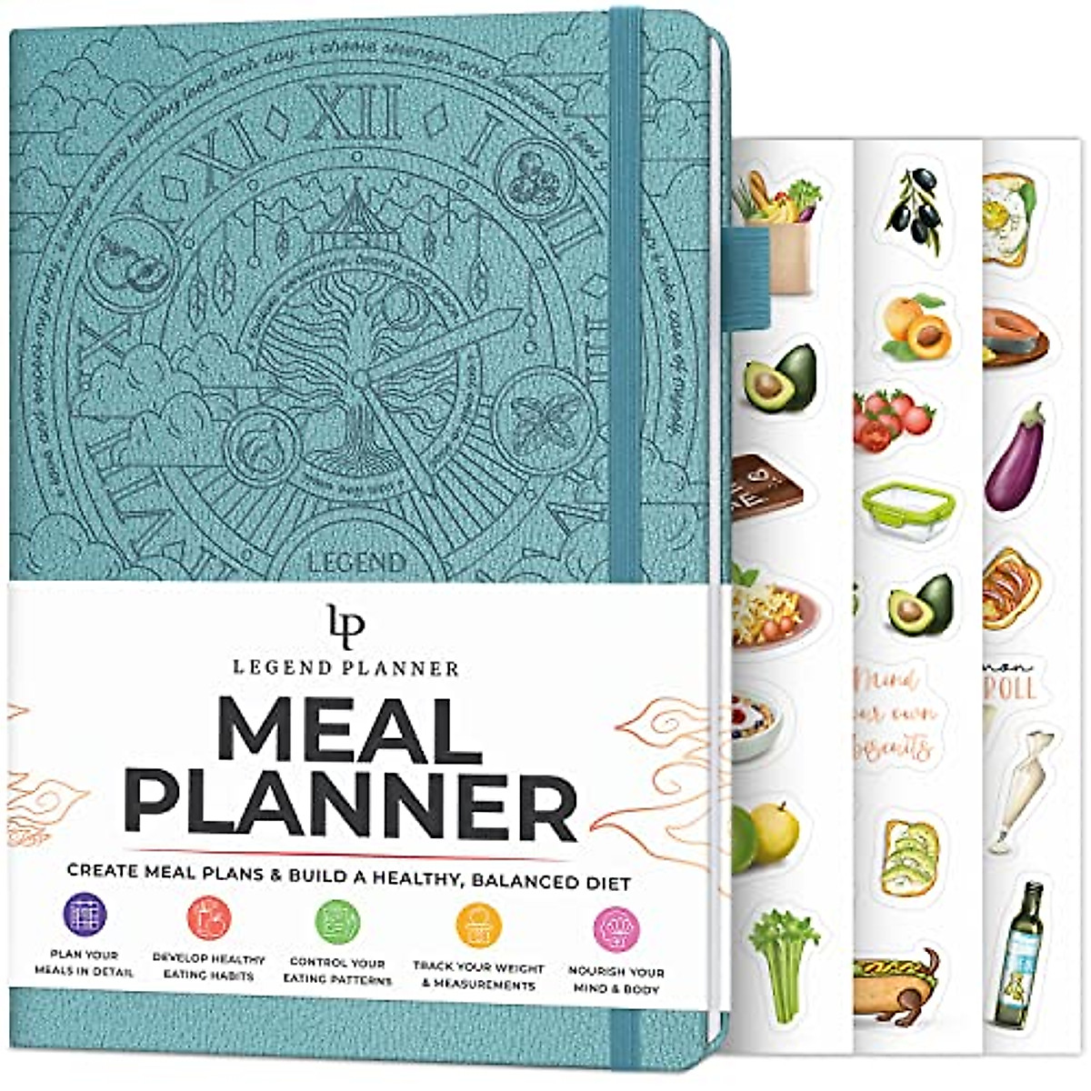 Legend Meal Planner – Weekly Meal Prep & Nutrition Journal with Grocery List & Weight Loss Tracker – Diet & Wellness Diary Log – Undated 12-Month Food Notebook – Hardcover, A5 Size (Aquamarine)