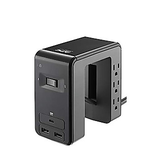 APC Desk Mount Power Station PE6U21, U-Shaped Surge Protector with USB Ports (3), Desk Clamp, 6 Outlet, 1080 Joules Black