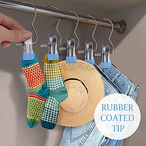 50PCS Space-Saving Clothespin Hat Pants Storage Hanging Travel Hook, Portable 360° Rotating Stainless Steel Hanging Hook Clips Towel Clips,Laundry Hooks Hanging Clips with Clips for Home and Travel