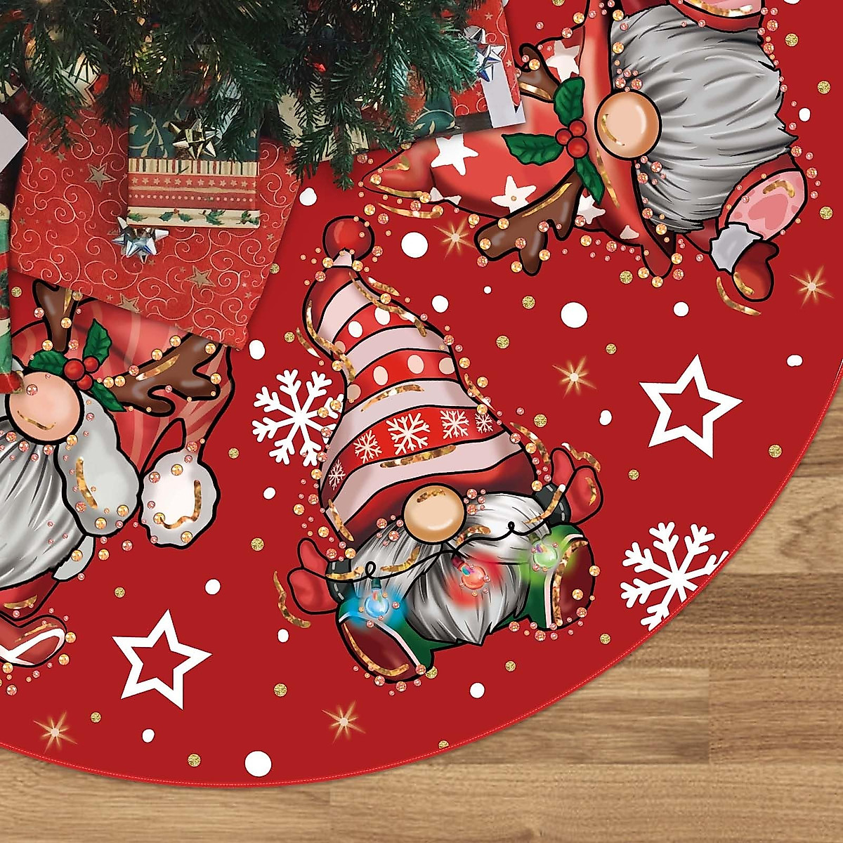 Christmas Tree Skirt Red Tree Skirt Glitter Gnomes Snowflake Xmas Winter Tree Skirt 24 Inch for Red Christmas Indoor Outdoor Decorations