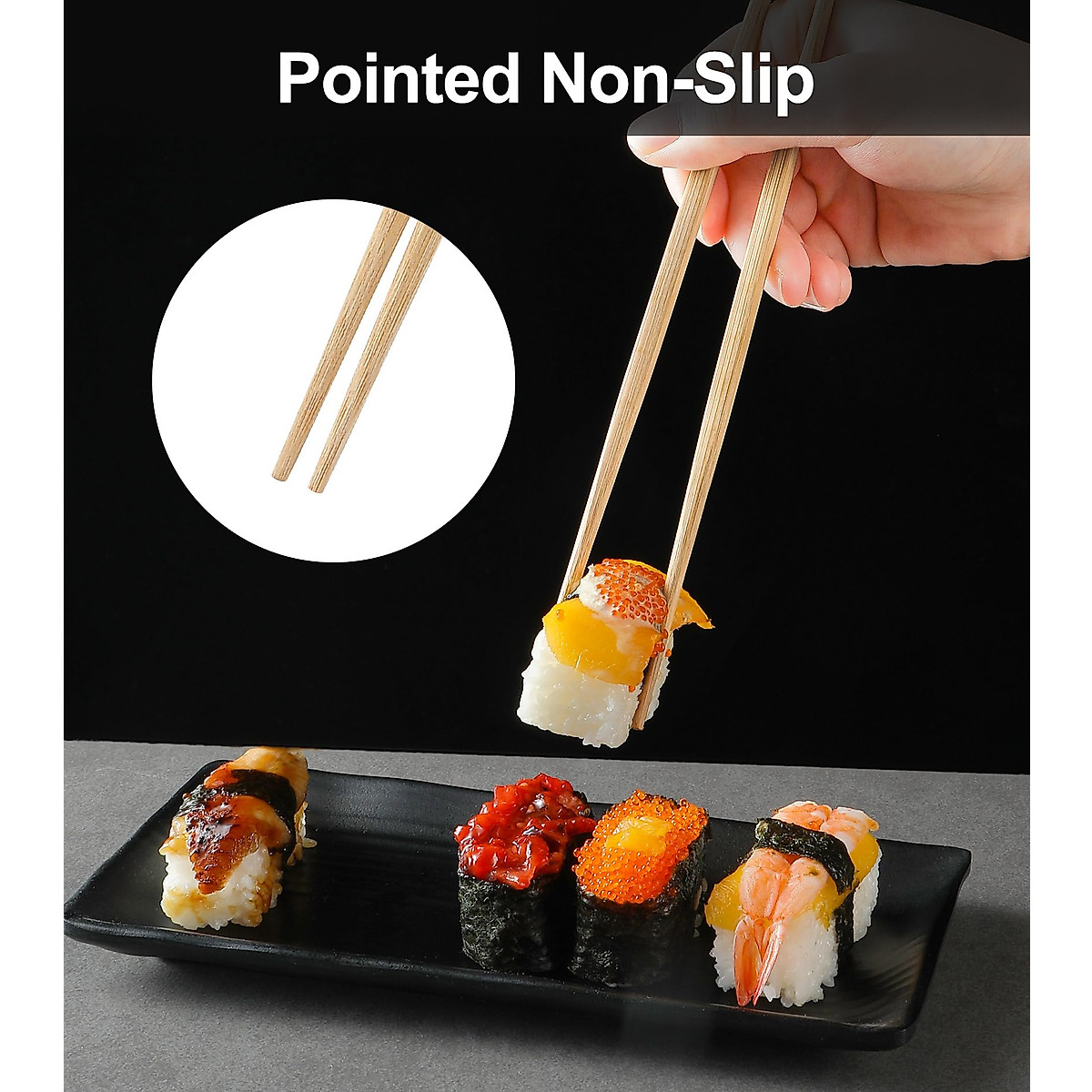 LOROTOCO 100Pairs Bamboo Chopsticks Disposable | Japanese | Sushi | Separated | Non Slip | Pointed Chopsticks-（9.45in）