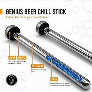 Cork Genius Beer Chiller Sticks, Stainless Steel Beer Bottle Cooler Set, Beer Coolers for Bottles, Beer Gifts and Accessories for Men and Beer Lovers, Pack of 2