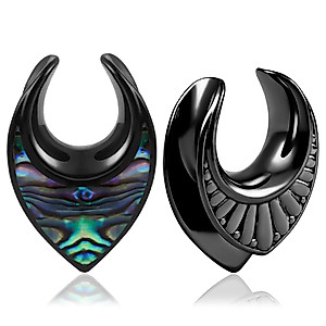 DOEARKO 2PCS Ear Gauges Fashion Conch Shell Saddle Ear Plugs Body Piercing Tunnels 316 Stainless Steel Hypoallergenic Earrings Plugs for Ears Expander Body Jewelry (25mm(1"), Black-Colorful)