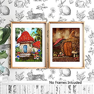 Cartoon Mushroom Posters Fungus Wall Art, Fairy Tale Themed Red Mushroom House Plant Forest Art Prints, Mushroom Posters for Children's Room Bedroom Kindergarten Decor，Set of 6-(8"x10" Unframed)