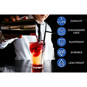 Touch of Mixology Stainless Steel Cocktail Shaker - 25oz Modern and Sleek Drink Shaker with Strainer - Durable and Rust Proof Martini Shaker