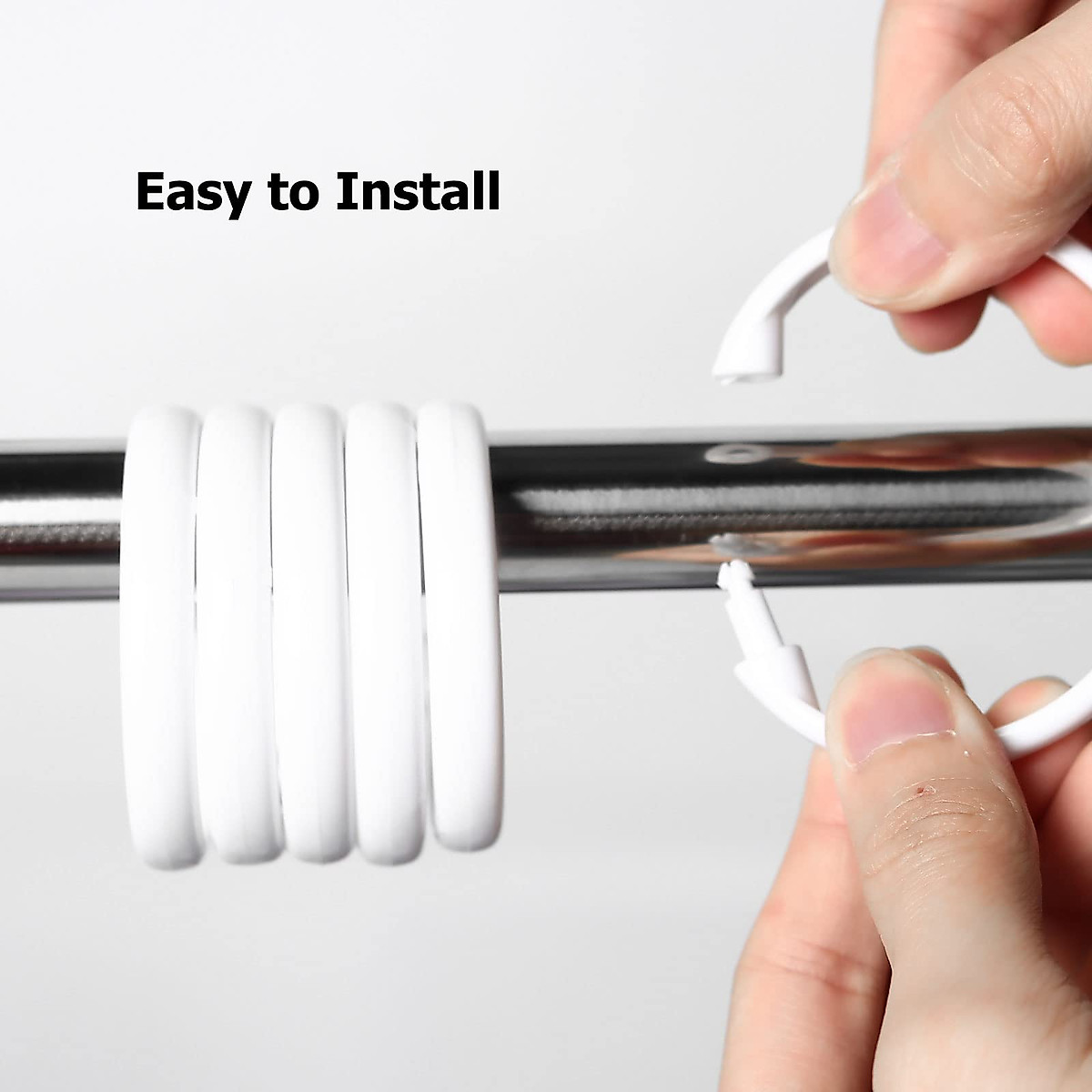 White Shower Curtain Hooks Rings, 12pcs Plastic Rust Proof Shower Curtain Hooks, Round Curtain O Rings Hook Hanger for Bathroom Shower Window Rod