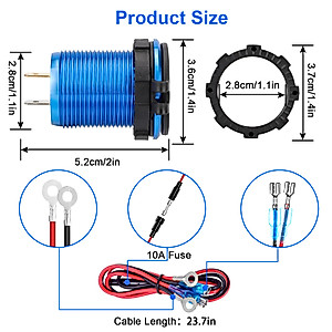 OCTODER 12V USB Outlet, 30W USB C & 30W Dual QC 3.0 USB A Port, Quick Charge 12V 24V USB C Outlet with Touch Switch, Waterproof Charger Socket for Car RV Boat Marine Motorcycle Truck Golf Cart