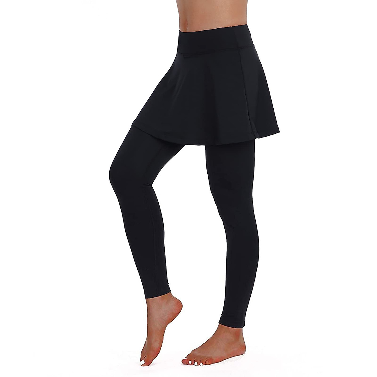 ANIVIVO Women Skirted Yoga Leggings,Tennis Leggings with Skirts&Full Length Golf Tight Running Skirted Leggings,Tennis Clothings(Black,XL)