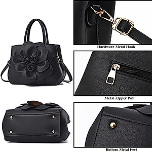 Cayla 3D Floral Handbags for Women Top Handle Purse PU Leather Satchel Bag Small Tote Bags Vintage Handbag Girl Shoulder Bag-purple