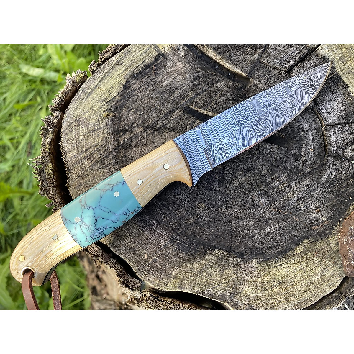 Perkin Damascus Hunting Knife With Sheath Fixed Blade Knife Bushcraft Knife Full Tang - T100
