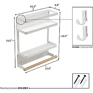 Aiyomt Magnetic Spice Rack For Refrigerator, Magnetic Paper Towel Holder Magnetic Fridge Organizer Magnetic Shelf Spice Rack Organizer Kitchen Organization Kitchen Storage Middle White