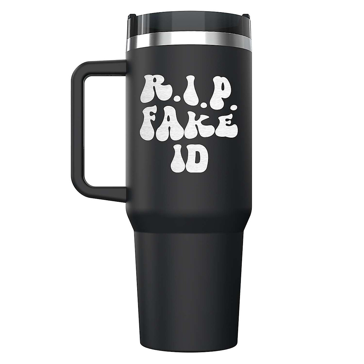 shop4ever RIP Fake ID 21 Twenty One Engraved Insulated Stainless Steel Tumbler with Handle, Lid, and Straw 40 oz. 21st Birthday Gift (Black)