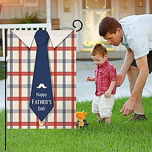 Father's Day Plaid Shirt Small Garden Flag Vertical Double Sided 12.5 x 18 Inch Work Hard Dad Burlap Yard Outdoor Decor