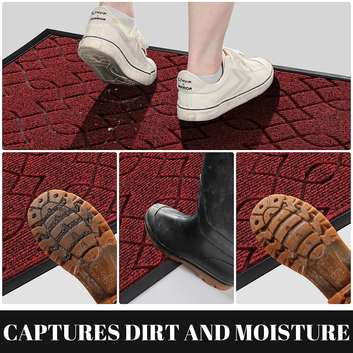 Yimobra Front Door Mats, Heavy Duty Water Absorbent Mud Resistant Easy Clean Entry Outdoor Indoor Rugs,Non Slip Backing, Exterior Mats for Outside Patio Porch Farmhouse, 29.5 x 17, Red