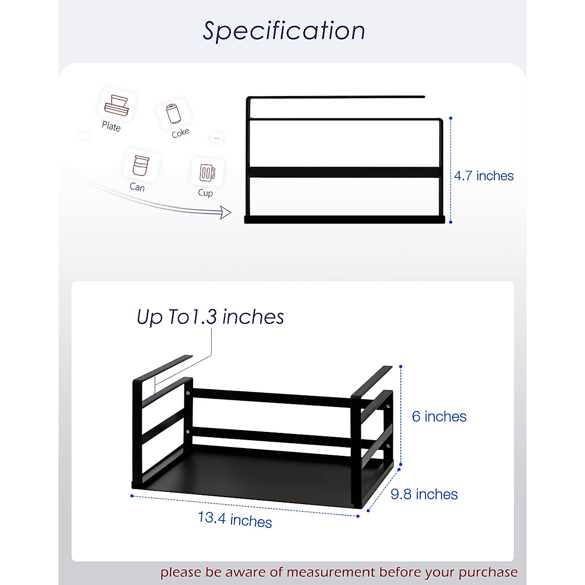 Nxconsu 2Pack Under Shelf Storage Basket Organizer Hanging Holder for Cabinet Pantry Kitchen Cupboard Desk Counter Bookshelf Organization Add-on Space Saver Heavy Duty Slide-in Black