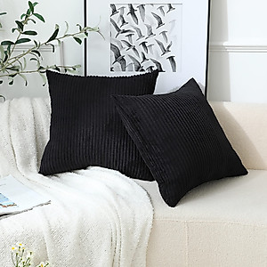 Stellhome Pack of 2, Corduroy Soft Decorative Square Throw Pillow Cover Accent Striped Cushion Covers Pillowcase, Home Decor Decorations for Sofa Couch Bed Chair, 18x18 Inch/45x45 cm, Black