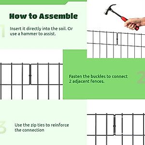 10 Pack Animal Barrier Fence: Decorative Garden Fence No Dig|Rustproof Metal Wire Fencing Border Animal Barrier for Dog Rabbits Ground Stakes Outdoor Yard Patio - Total Length 17 in(H) X 10.8 Ft(L)