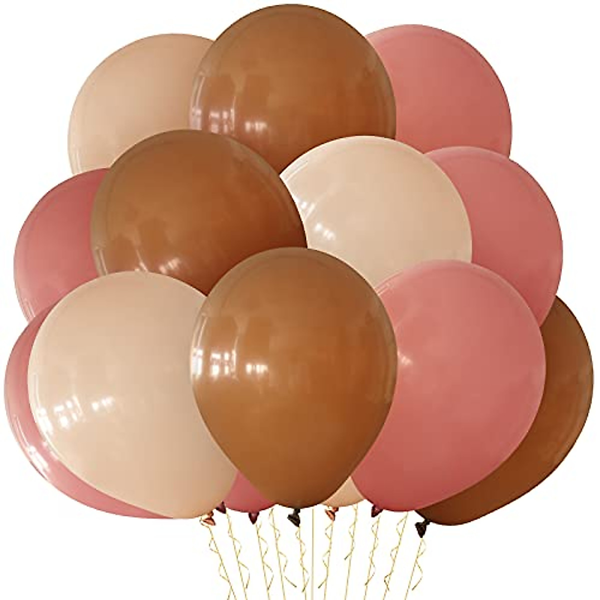 70 Pieces 10 Inch Boho Birthday Balloon Pastel Brown Balloon Cream Tan Brown Nude Ivory Blush Champagne Dusty Rose Balloon with 33 Feet Gold Ribbon for Birthday Party Baby Shower Decorations