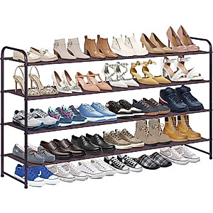 KIMBORA 4 Tier Long Shoe Rack for Closet, Wide Shoe Storage Organizer Stackable Shoe Shelf for Floor, Bedroom 30-Pairs (Bronze)