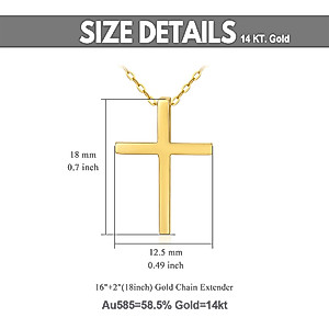 14kt Solid Gold Cross Necklace for Women, Real Gold Classic Cross Pendants Religious Jewelry Gift for Girl, Mom, Wife, 16"-18"