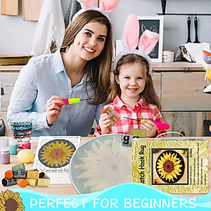 MIAOLLUN Latch Hook Rug Kit, Sunflower Pattern Printed Canvas DIY Rug Crochet Yarn Kits, Embroidery Decoration 20.4" X 20.4" (52 * 52cm)