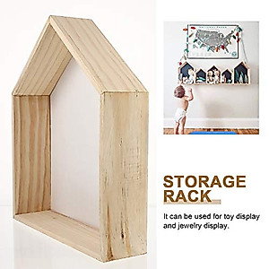 Wakauto 3pcs Wooden Floating Shelf House Shaped Wooden Shadow Cubby Box Display Shelf for Living Room Bedroom Home White