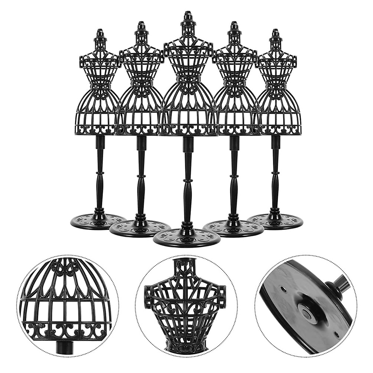 Gadpiparty Skirt Hangers 6 Pack Mini Mannequins Detachable Dress Forms Plastic Doll Clothes Mannequin Display Support Holder for Doll Dress Model Stand (8.5inch, Black) Dress Form