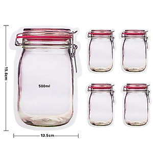 Arssilee Reusable Mason Jar Bottles Bags (20 Counts/500ml x10+ 150ml x 10) kitchen organizer Children's snacks Snacks, bread, cookies, fresh bags Food storage Bags Travel Camping