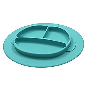 Silicone Bowl and Silicone Plate Easily Wipe Clean! Self Feeding Set Reduces Spills! Spend Less Time Cleaning after Meals with a Baby or Toddler! Set Includes 2 Colors (Lime Green / Turquoise)