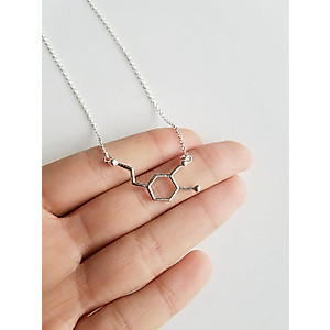 Dopamine Molecule Necklace For A Good Start Of The New Year, Ideal For Chemistry Gifts, Biology Gifts, Psychology Gifts In Science Jewelry (Silver Tone)
