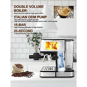 Gevi Espresso Machine 15 Bar Pump Pressure, Cappuccino Coffee Maker with Milk Foaming Steam Wand for Latte, Mocha, Cappuccino, 1.5L Water Tank, 1100W, Black1