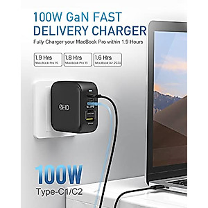 USB C Wall Charger, 100W PD 3.0 PPS 4-Port GaN III Fast Charger Type C Charging Station Foldable Power Adapter Travel Charger Block Compatible w/MacBook, Laptop, iPad, iPhone, Samsung and More-Black