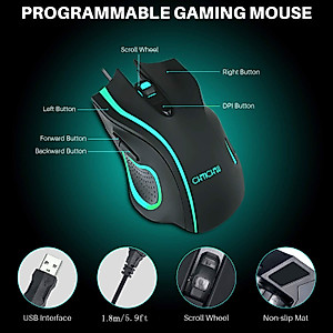 LED Backlit Gaming Mouse CHONCHOW Wired Programmable Mouse up to 7200 DPI 6 Buttons Ergonomic Design Best for FPS Gamers