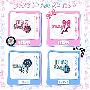 48 Pieces Burnouts or Bows Gender Reveal Buttons Pins Team Boy Team Girl Button Pins Burnouts Gender Reveal Decorations in Pink and Blue for Baby Shower Gender Reveal Party Game Supplies 1.73 Inch