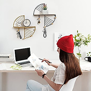 Mersuii Floating Shelves Wall Mounted Half Round Metal Shelf, Wood and Metal Decorative Shelving for Bathroom Living Room Kitchen Bedroom