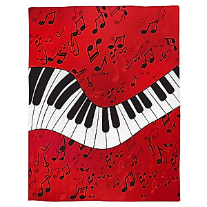 Love - Home Cozy Flannel Blanket for Couch/Bed/Office/Travel 40 x 50 Inches, Piano Key Music Notes Red Background - Luxury Soft Warm Throw Blanket for Children/Parents