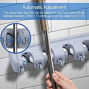 WEN WEN HOME Broom Holder and Garden Tool Organizer for Rake or Mop Handles, 5 Position with 6 Hooks, Up to 7-12 pounds and 1.25-Inches(Grey)