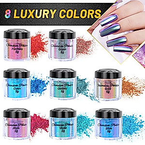 Chameleon Powder Pigment, 8 Color Changing Mica Powder for Epoxy Resin Tumblers, Update Chrome Powder for Nails Art Makeup Paints Crafts Candle Making Dye Slime Metallic