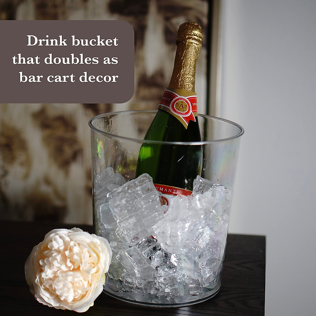 Spec101 Champagne Ice Bucket 6 Pack - Wine Bottle Chiller Beverage Tub Clear Plastic Ice Bucket Wine Buckets for Parties