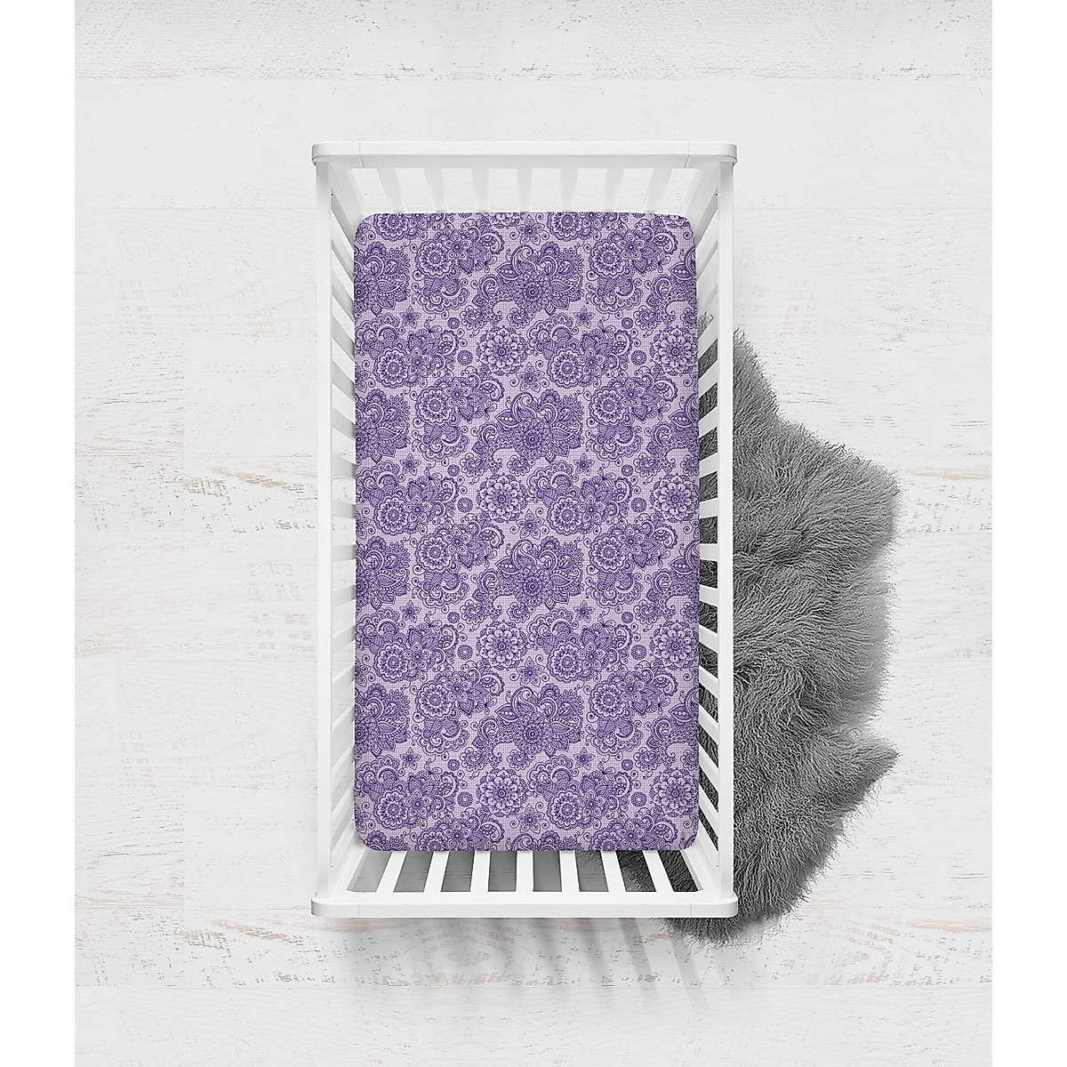 Bacati - 2 Pack Paisley Floral 100 Percent Cotton Percale Universal Baby US Standard Crib/Toddler Bed Fitted Sheets (Lilac Purple Scroll)