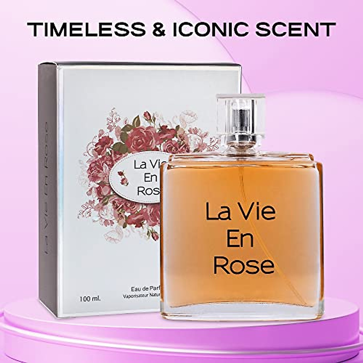 NovoGlow LA VIE EN ROSE, Eau de Parfum Spray for Women, Gourmand Fragrance, Daytime and Casual Use, for all Skin Types, 3.4 Fl Oz, Free Pouch Included (A)