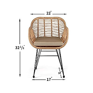 WestinTrends 3 Pc Set Furniture Wicker Rattan Patio Conversation Seating Chair with Cushions and Table for Indoor Outdoor, Balcony, Porch, Garden, Pool, Deck, Lounge, Beige
