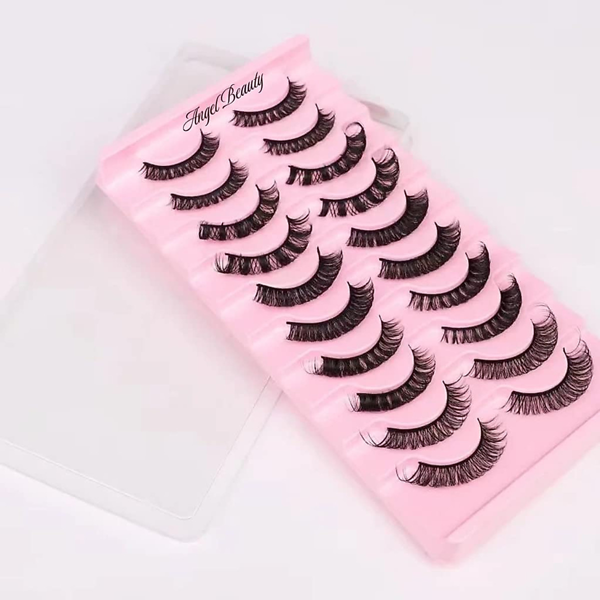 Volume Mink Russian Strip Lashes 10 Pairs- Mixed Styles- Natural, Wispy, D Curly, Fluffy/Extension Look Alike by Angel Beauty
