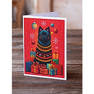 Caroline's Treasures DAC3092GCA7P German Spitz Holiday Christmas Greeting Cards Pack of 8 Blank Cards with Envelopes Whimsical A7 Size 5x7 Blank Note Cards