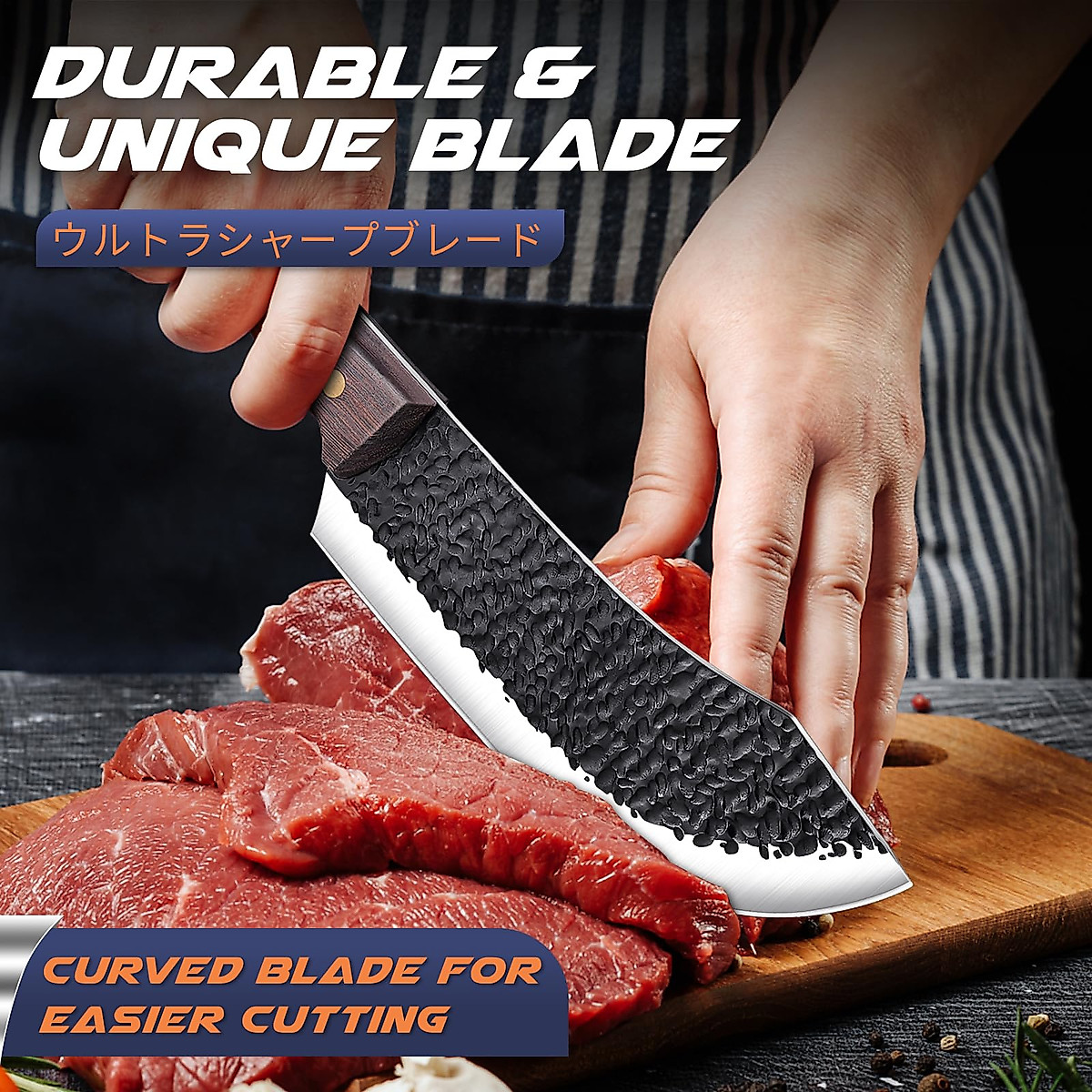 Huusk Meat Cleaver Knife Japanese Butcher Knife for Meat Cutting Vegetable Cleavers with Ergonomic Handle Chopping Knives for Kitchen Hand Forged Meat Knife Kitchen Chef Knives for Home Outdoor BBQ