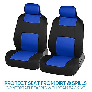 BDK PolyPro Car Seat Covers Full Set in Blue on Black, Front and Rear Split Bench Seat Covers for Cars, Easy to Install Car Seat Cover Set, Car Accessories for Auto Trucks Van SUV - Blue
