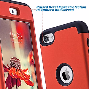 ULAK Compatible with iPod Touch 7/6/5 Case, Heavy Duty High Impact Shockproof Protective Cover for Apple iTouch 5th/6th/7th Generation (Latest Model), Red+Black